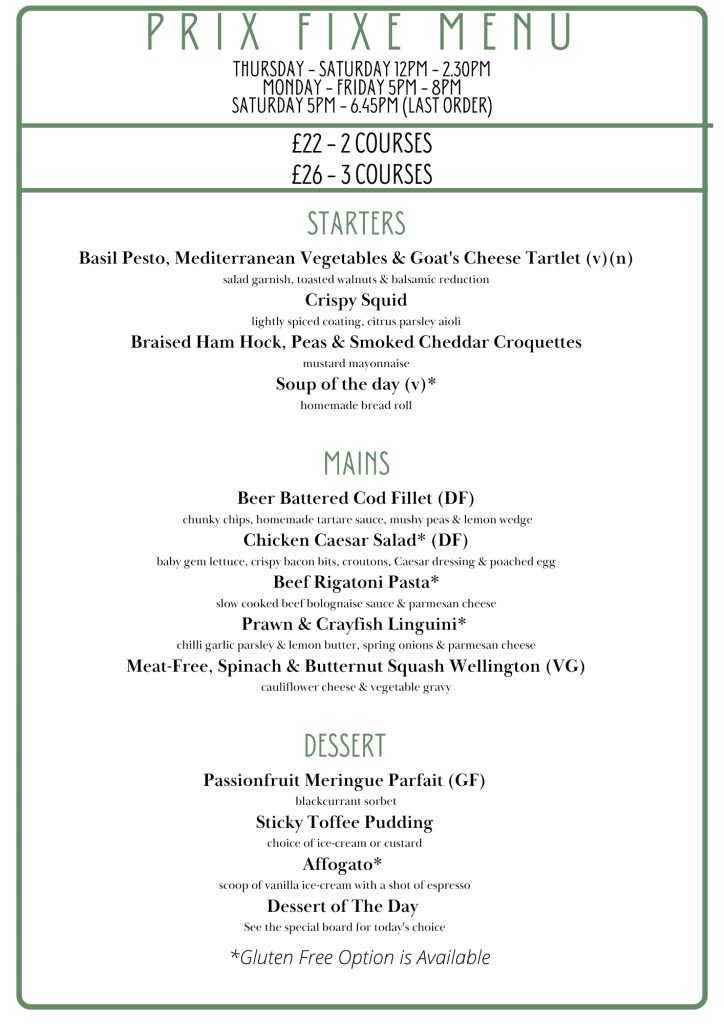 Wolverhampton Prix Fixe Menu 2023