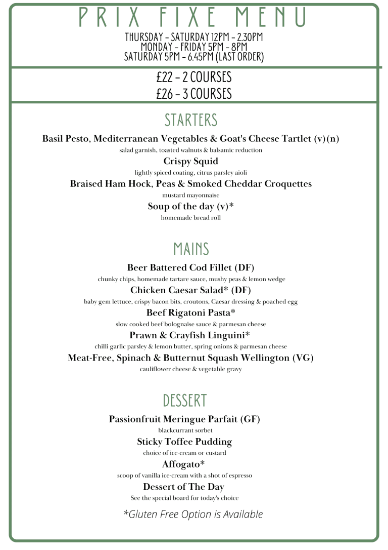 Wolverhampton Prix Fixe Menu 2023